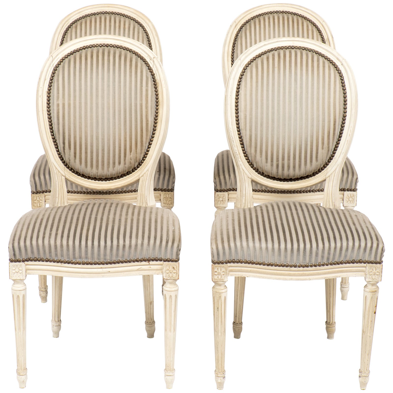 Louis XVI Set of Four Striped Velvet Chairs at 1stDibs