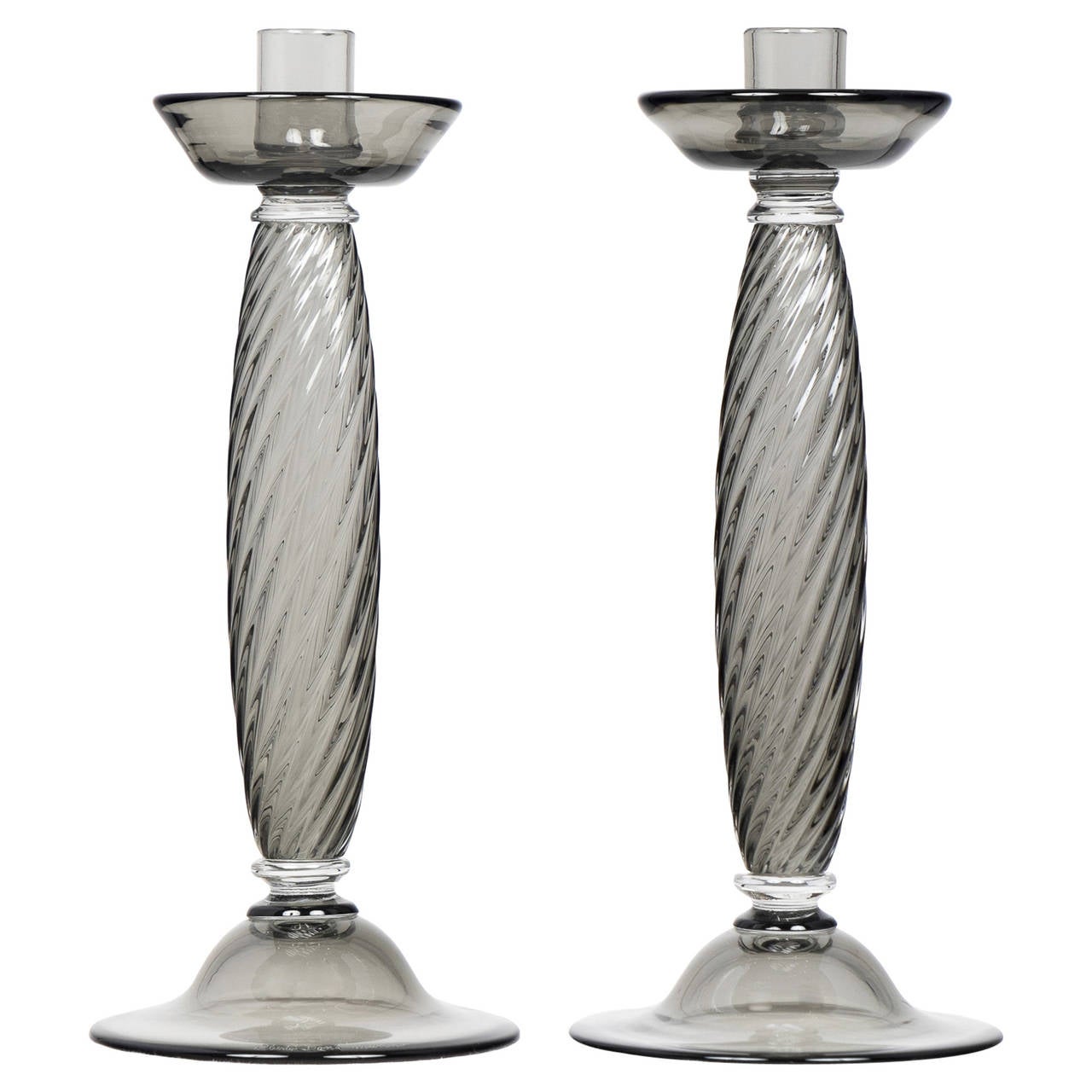 Pair of Murano Smoked Glass Candlesticks at 1stDibs