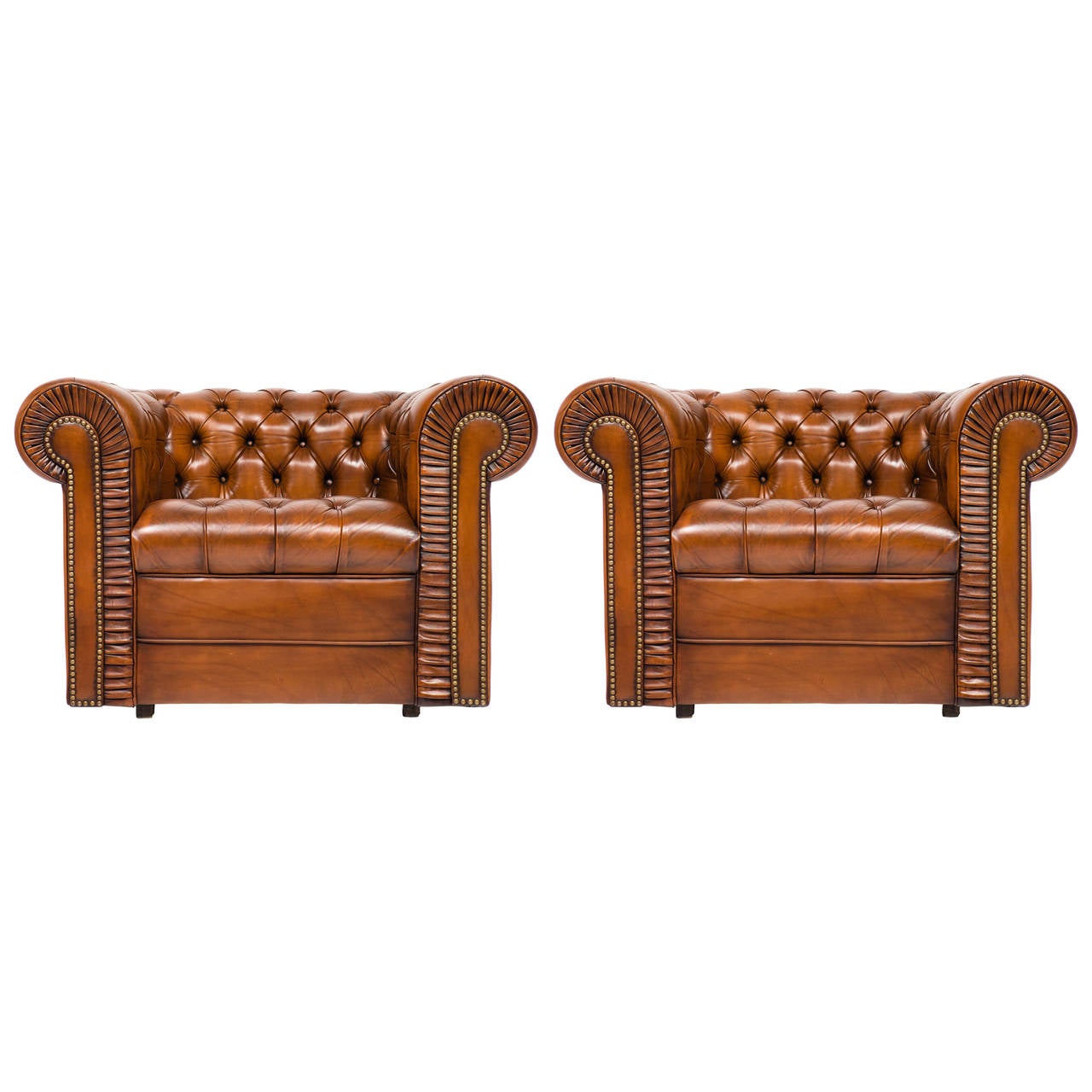 Pair of Leather Chesterfield Club Chairs at 1stDibs