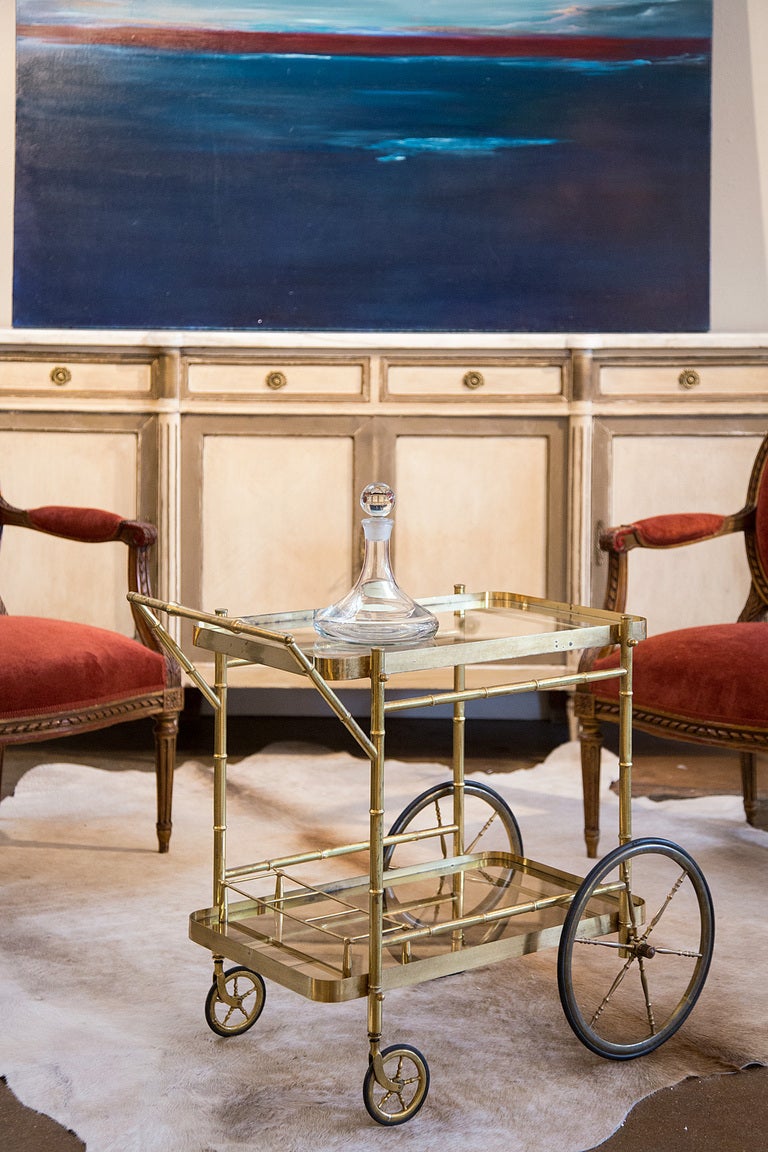 Vintage Maison Bagues Brass and Glass Bar Cart at 1stDibs