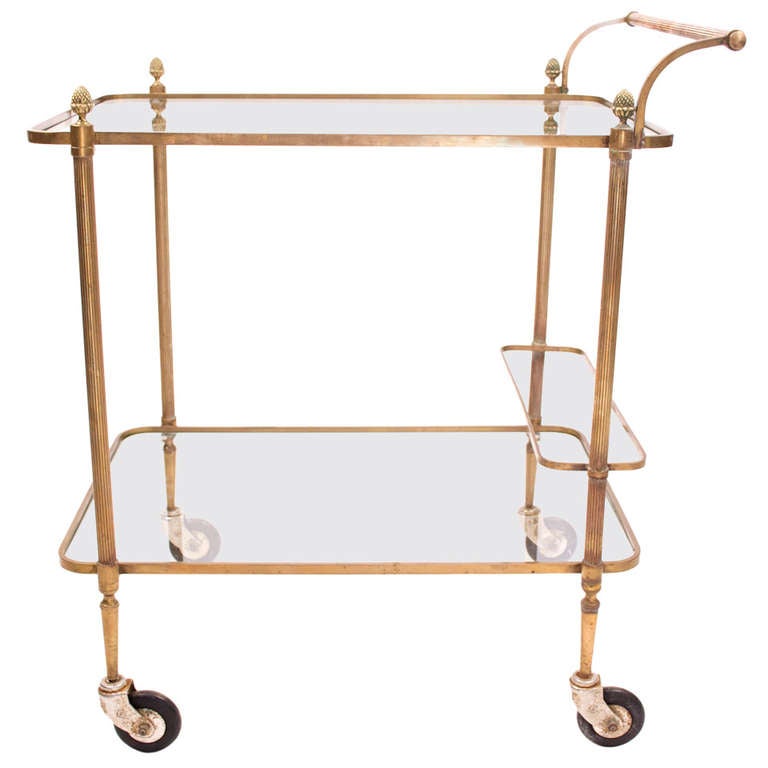 French Vintage Brass and Glass Bar Cart at 1stDibs