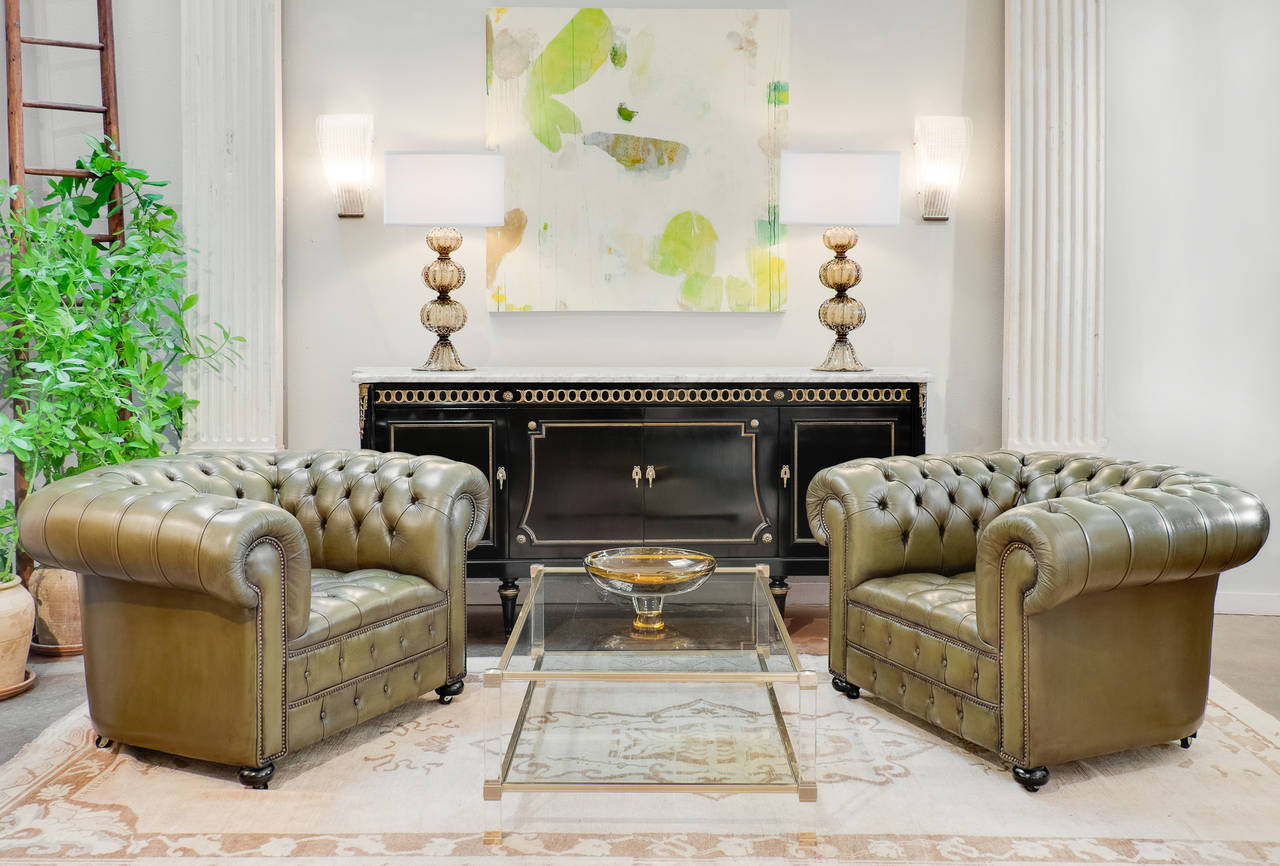 Vintage Pair of Leather Chesterfield Club Chairs at 1stDibs