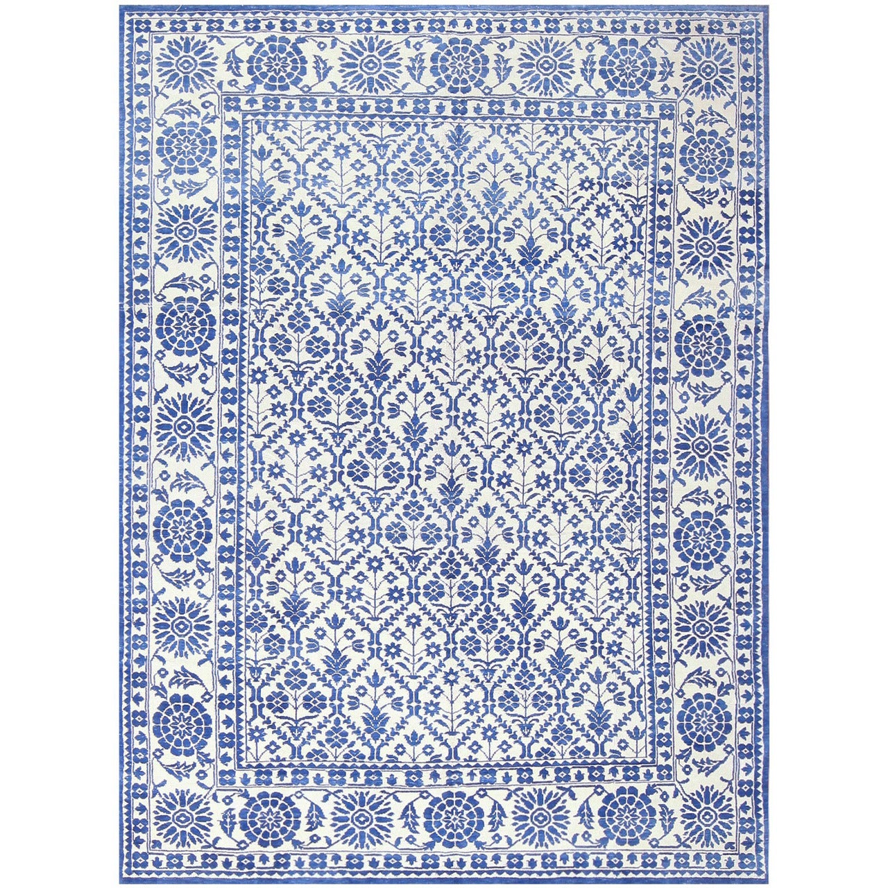 Gorgeous Blue Vintage Indian Agra Cotton Rug at 1stDibs