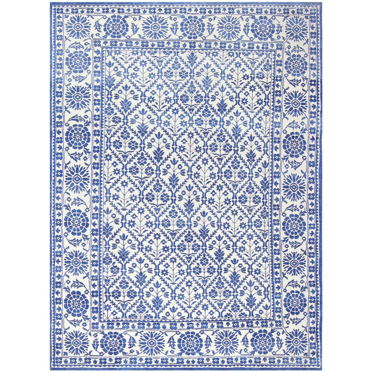 Gorgeous Blue Vintage Indian Agra Cotton Rug at 1stDibs