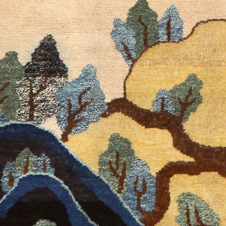 Chinese Deco Rug with Pagoda Scene at 1stDibs