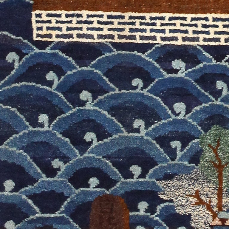 Chinese Deco Rug with Pagoda Scene at 1stDibs