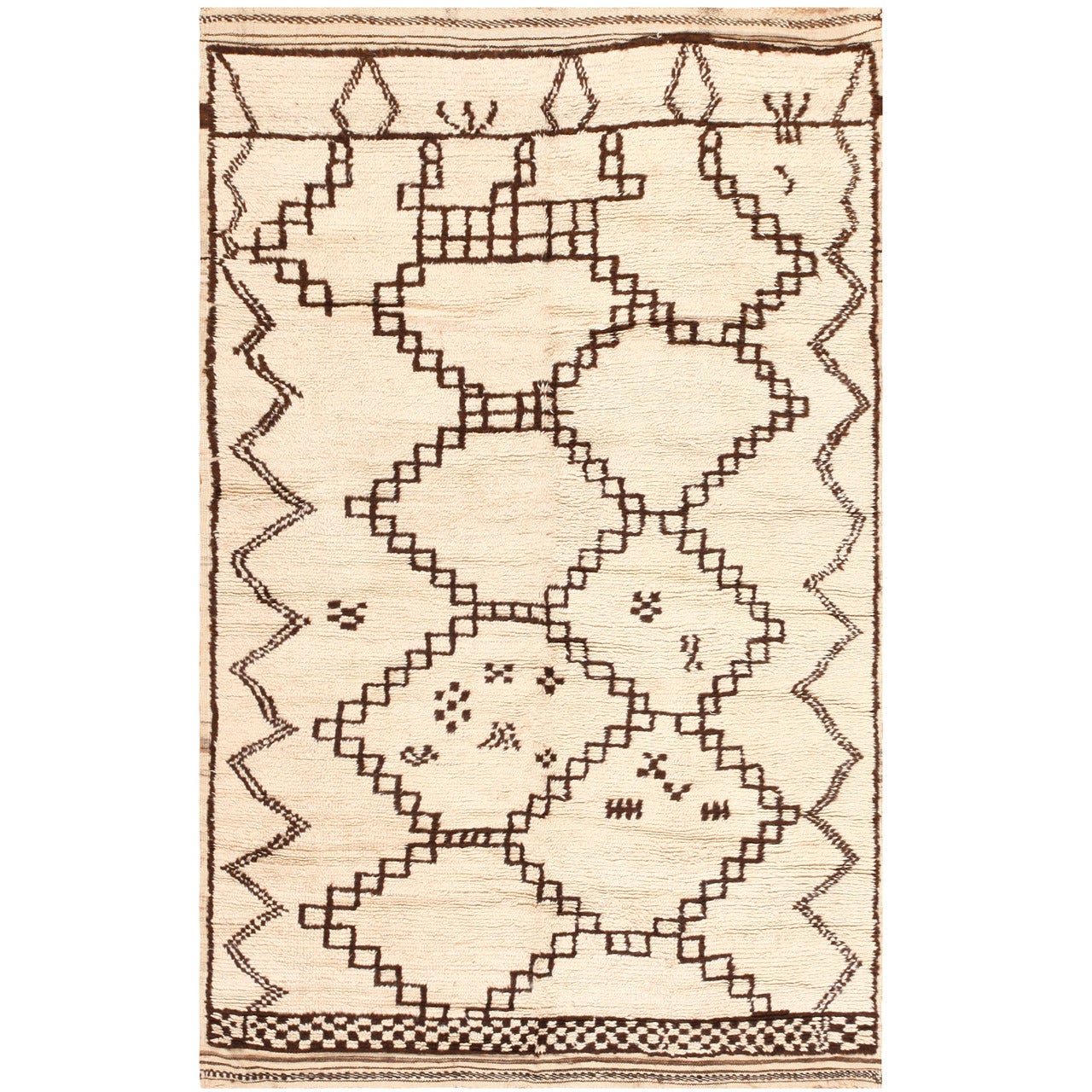 Vintage Ivory and Brown Moroccan Rug at 1stDibs