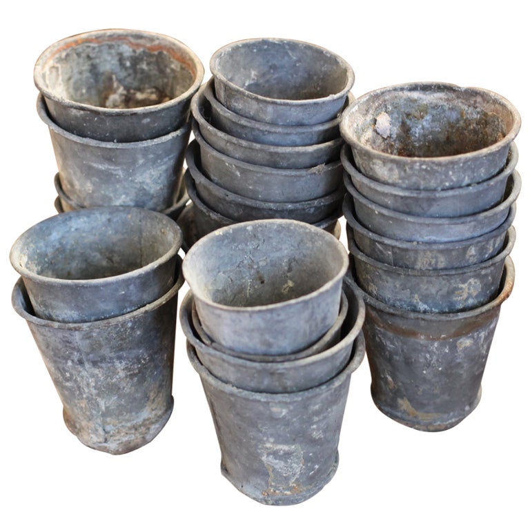 Set of Four Vintage English Zinc Pots, c. 1940 at 1stDibs