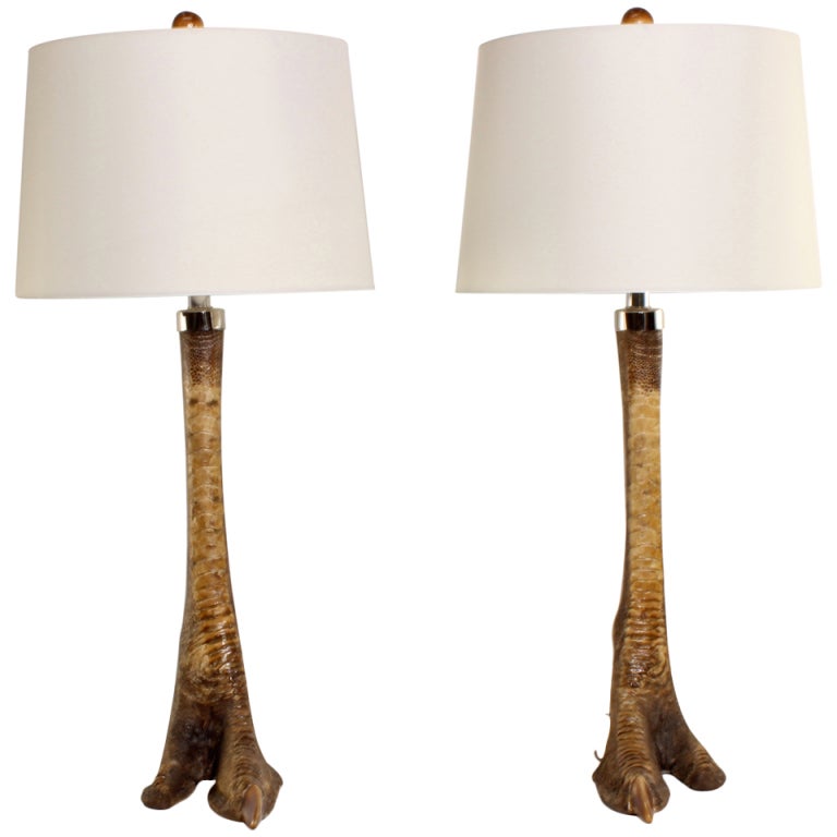 Pair of Ostrich Leg Lamps with Silvered Accents at 1stDibs