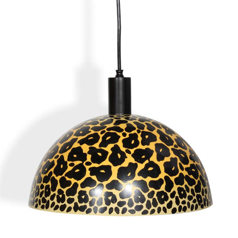 Pair of Painted Leopard Print Pendant Lights For Sale at 1stDibs