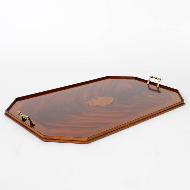 Large Rectangular Inlaid, Mahogany Serving Tray at 1stDibs