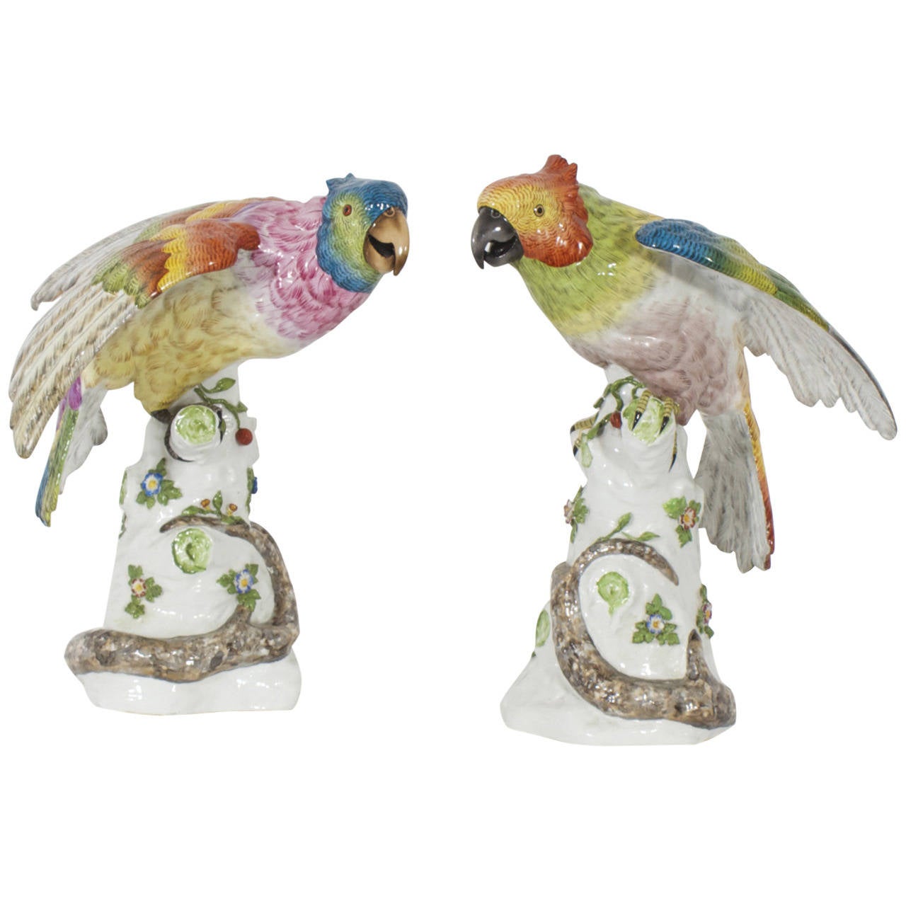 Pair of 19th Century Porcelain Parrot Sculptures at 1stDibs
