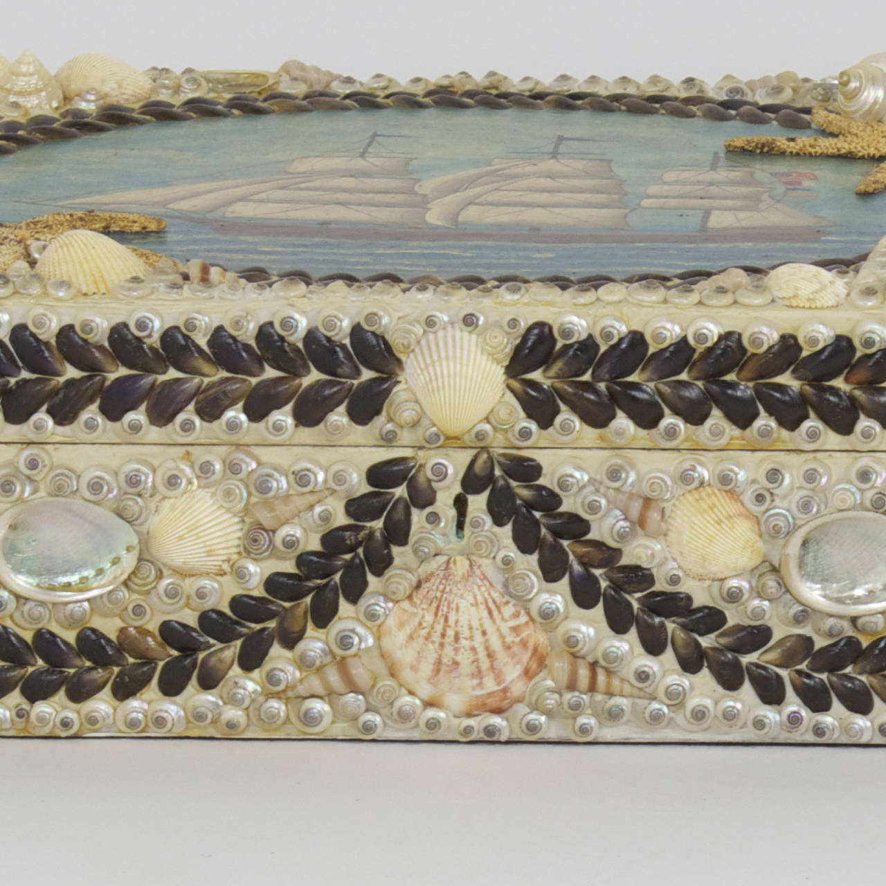 Seashell Box Nautically Decorated with Ship Painting at 1stDibs