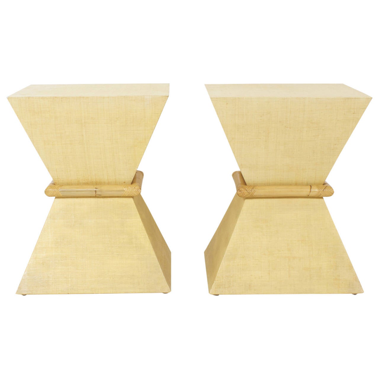 Pair of Mid-Century Modern Linen Wrapped Stands or Tables at 1stDibs