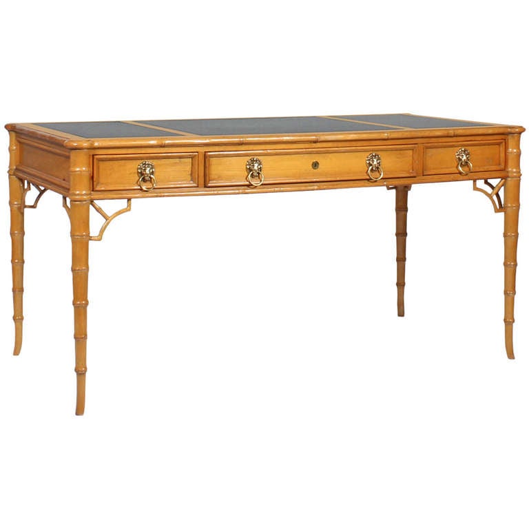 Three Drawer, Faux Bamboo Kick Leg Desk by Baker at 1stDibs
