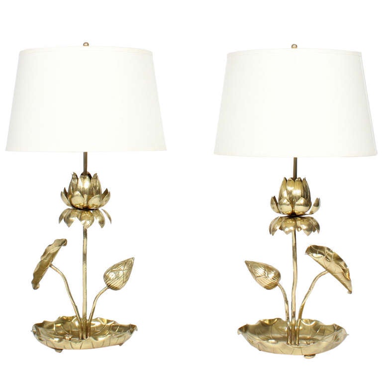 Pair of Stunning Brass Lotus Table Lamps at 1stDibs