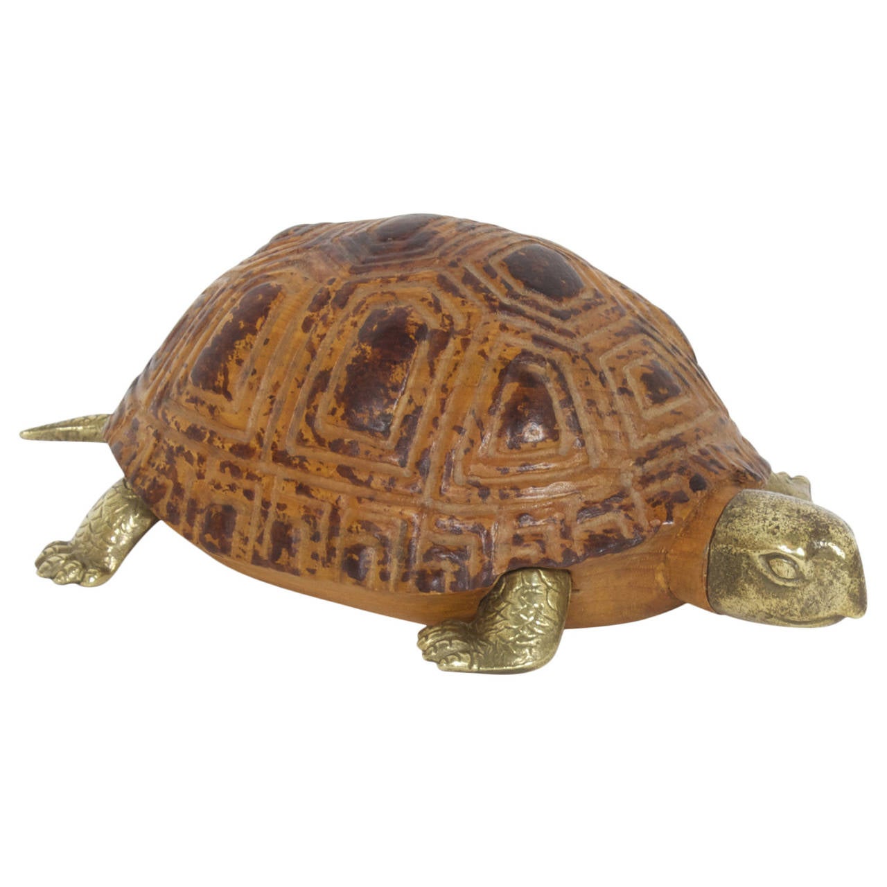 Sarreid Brass and Wood Turtle at 1stDibs