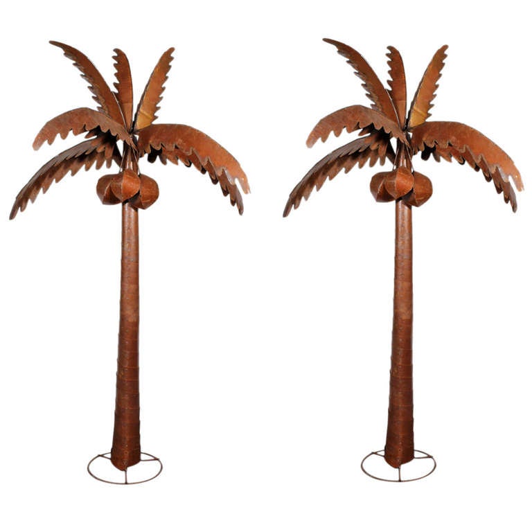 Pair of Large and Impressive Painted Folk Art Steel Palm Trees at 1stDibs