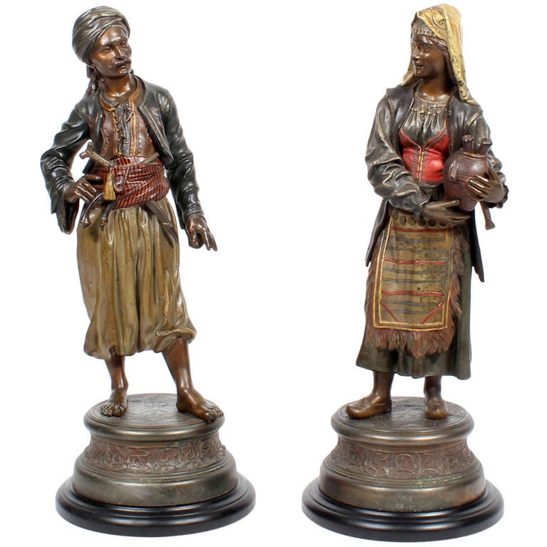 Pair of Exceptional Large Orientalist Cold Painted Spelter Arabian ...