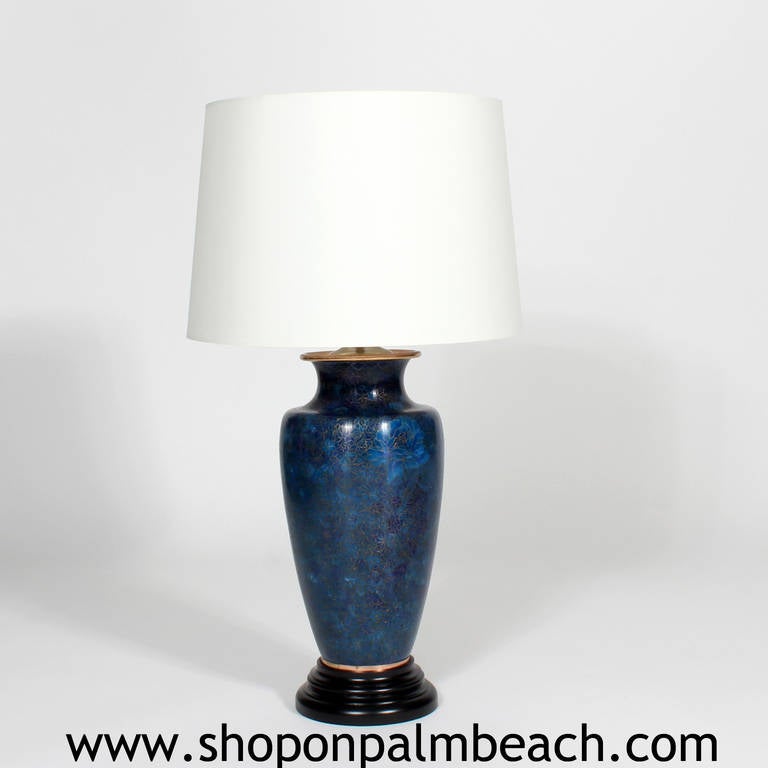 Pair of Vase Form Royal Blue Champleve Lamps at 1stDibs