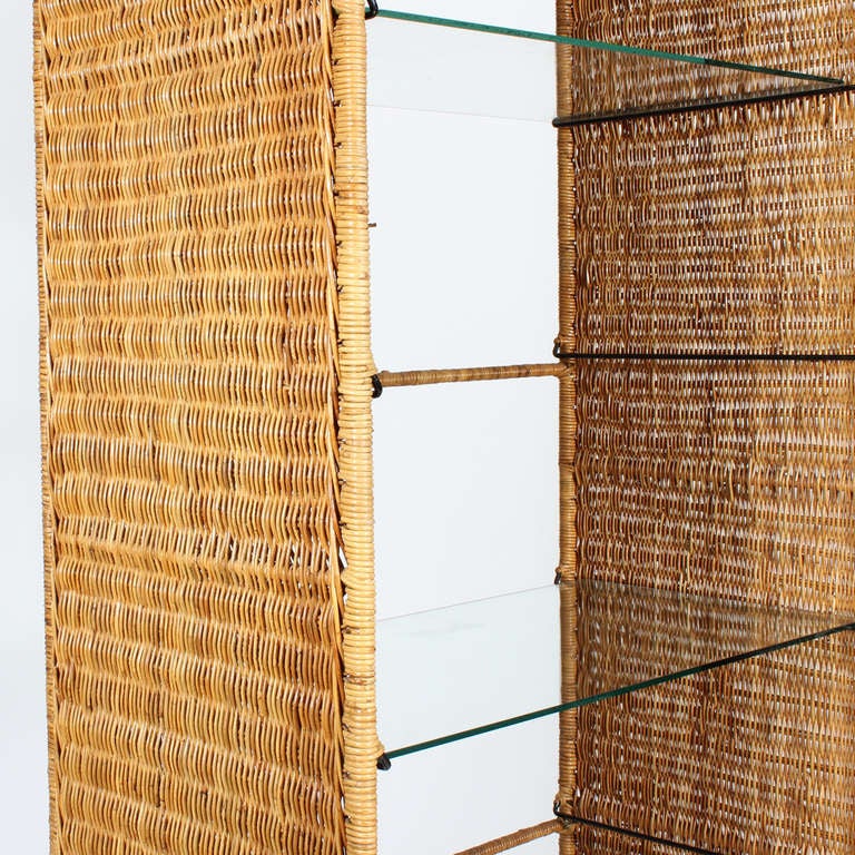 Pair of Tall Mid-20th Century Woven Wicker Bookcases or Etagere at 1stDibs