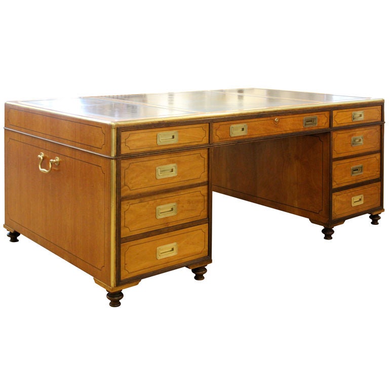 Baker Satinwood Campaign Style Partners Desk at 1stDibs