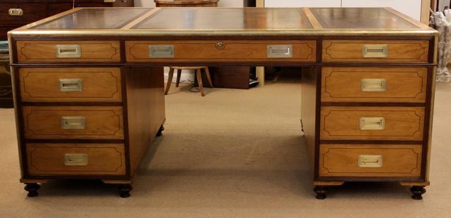 Baker Satinwood Campaign Style Partners Desk at 1stDibs