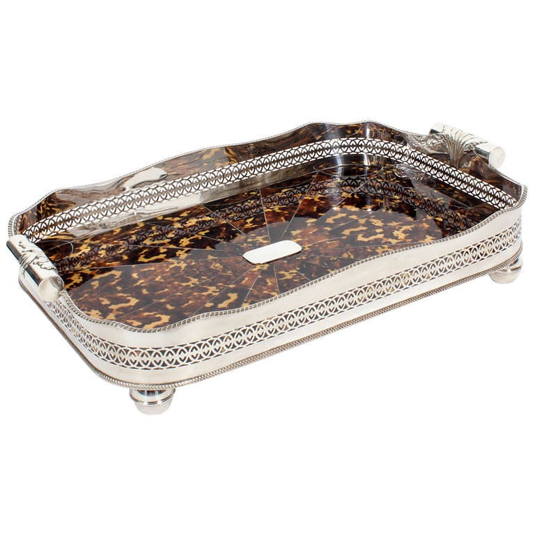 Mid 20th Century Faux Tortoise Shell Silver Tray at 1stDibs