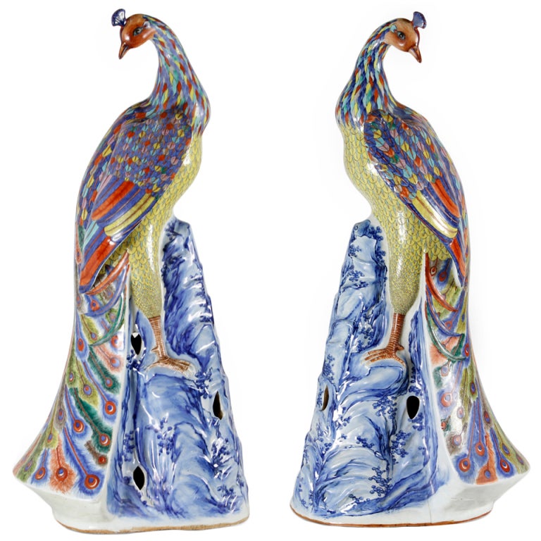 Pair of Huge Porcelain Peacocks at 1stDibs