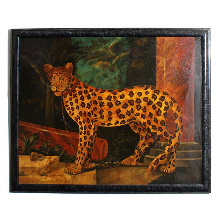 Large Oil on Canvas Painting of a Leopard at 1stDibs