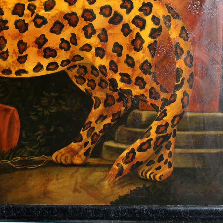 Large Oil on Canvas Painting of a Leopard at 1stDibs