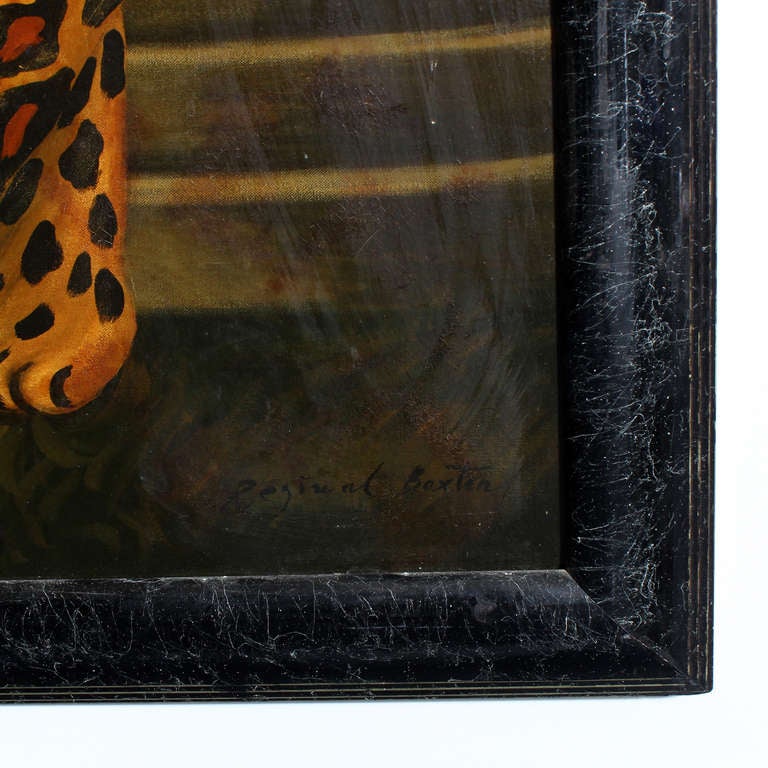 Large Oil on Canvas Painting of a Leopard at 1stDibs