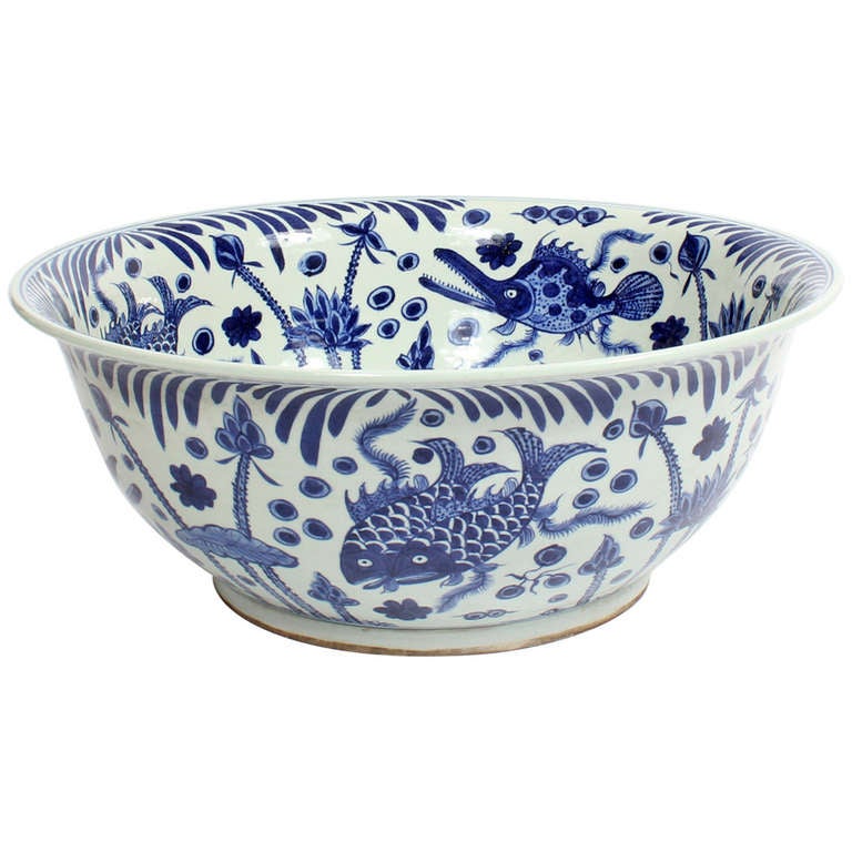Huge Blue and White Chinese Export Style Bowl at 1stDibs | large blue ...