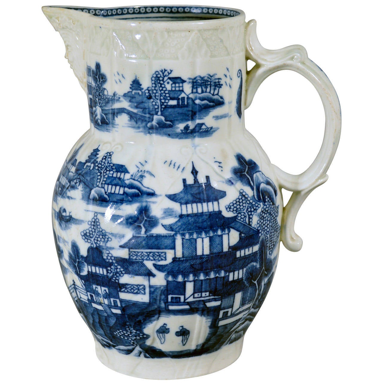 Caughley Porcelain Underglaze Blue Conversation Cabbage Leaf and Mask ...