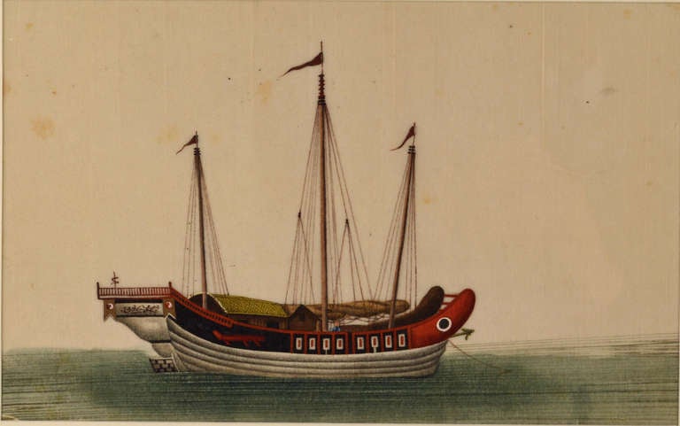 Set of Six 19th Century China Trade Paintings of Chinese Sampans and ...
