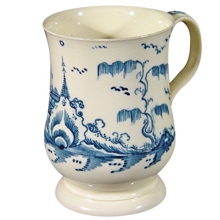 A Fine Early Creamware Tankard decorated in Underglaze Blue at 1stDibs