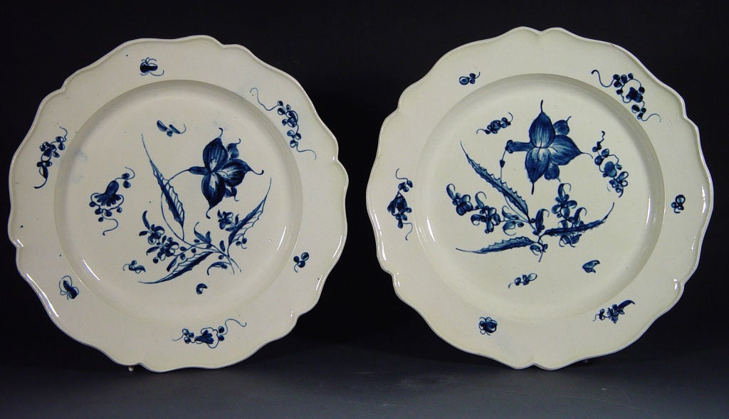 A Pair of British Underglaze Blue Creamware Large Plates at 1stdibs