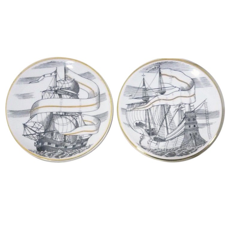 Set of Piero Fornasetti Velieri Tallship Porcelain Coasters with ...