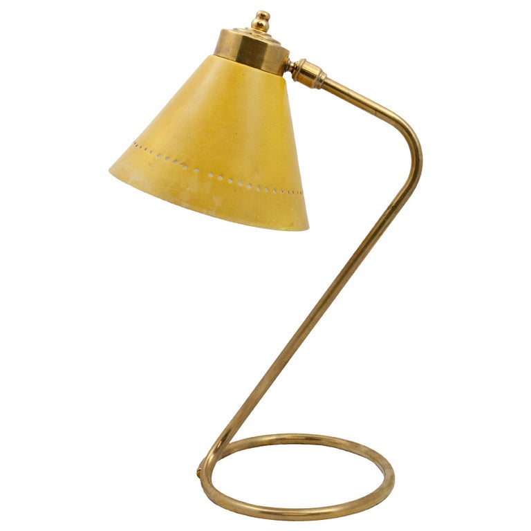 1950s Gilt Metal Desk Lamp with Original Yellow-Painted Tole Shade at ...