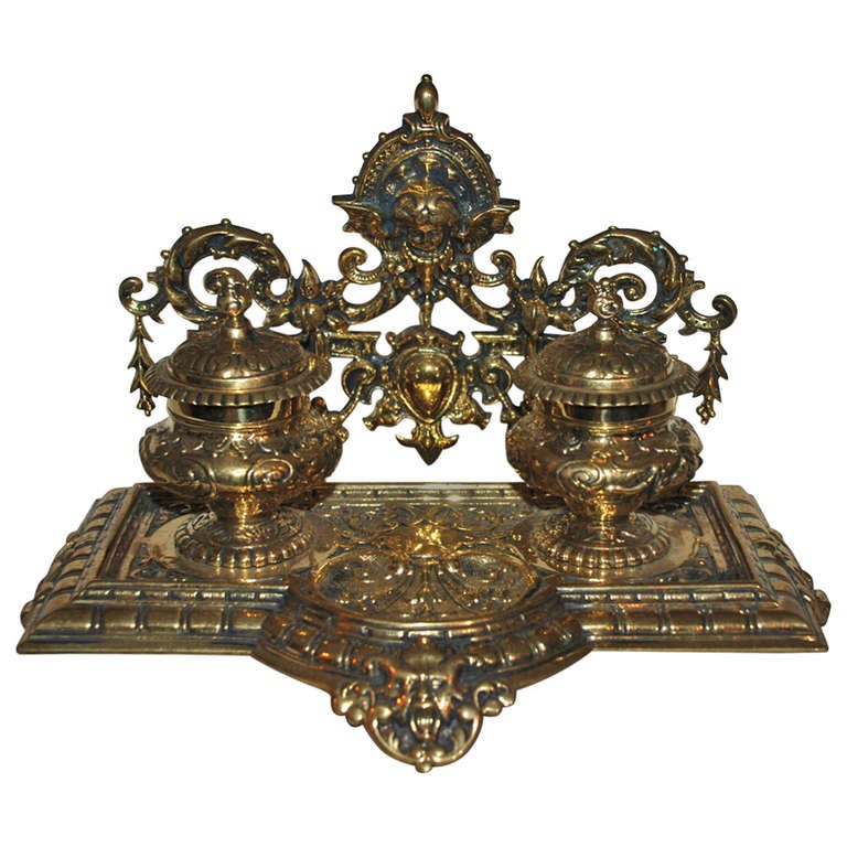 Antique English Victorian Brass Inkwell at 1stDibs