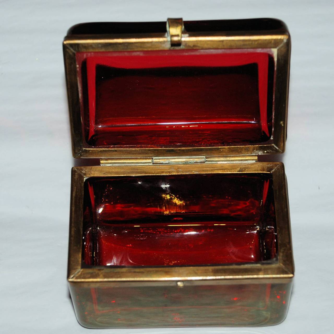 Antique French Art Deco, Ruby Glass Jewelry Box at 1stDibs