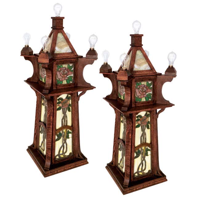 Pair Of Art Nouveau Stained Glass Lights At 1stdibs