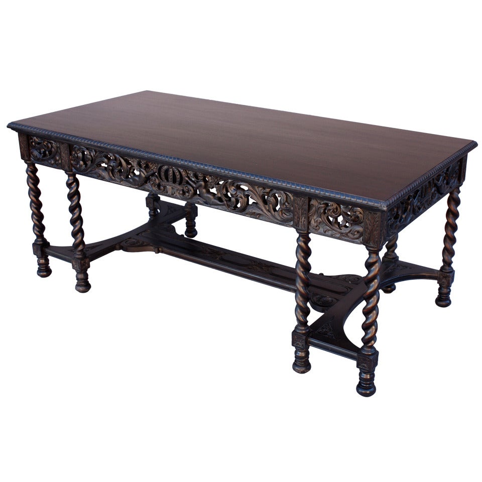 1920s Large Carved Library Table/Desk at 1stDibs