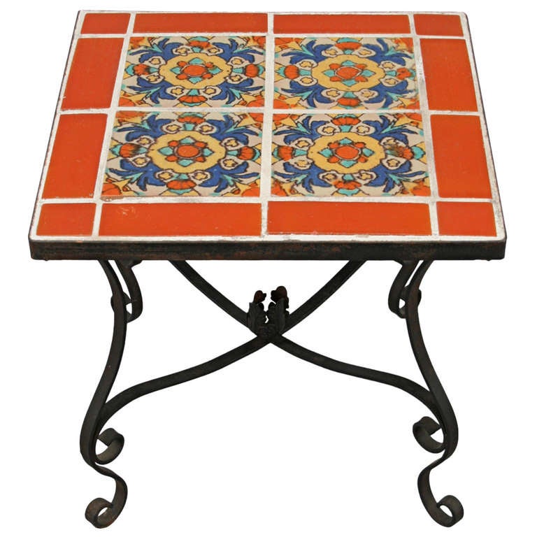 1930s Early California Tile Table with Iron Base at 1stDibs