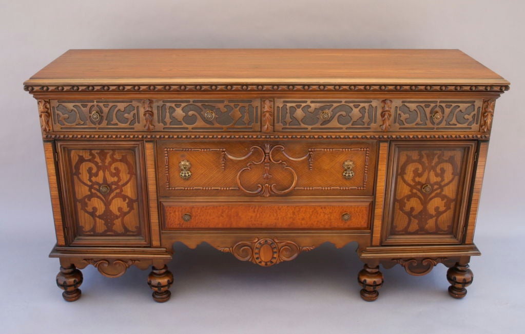 Carved 1920's Walnut Sideboard at 1stDibs