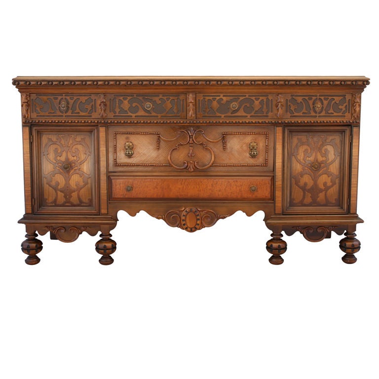 Carved 1920's Walnut Sideboard at 1stDibs