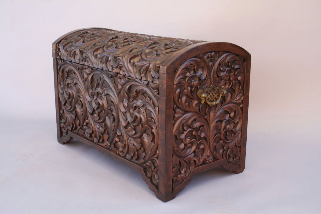 Beautifully Carved 1920's Mahogany Trunk at 1stDibs
