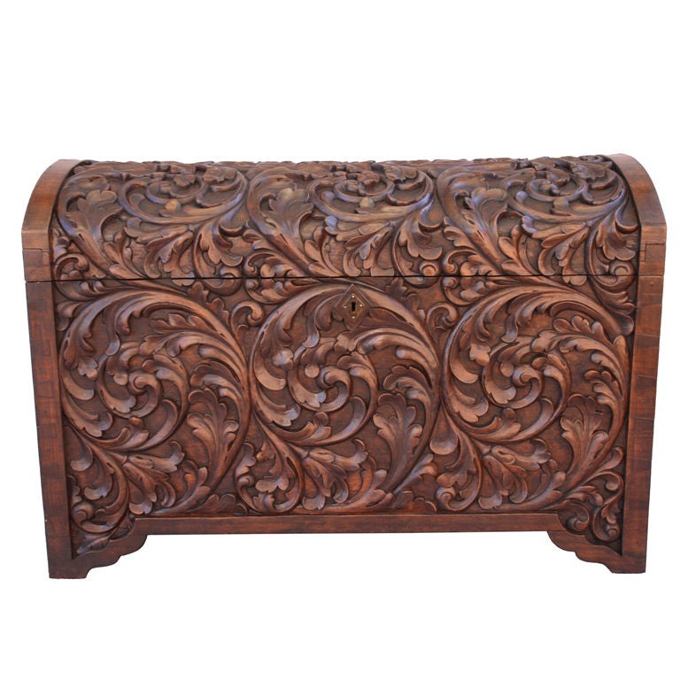 Beautifully Carved 1920's Mahogany Trunk at 1stDibs