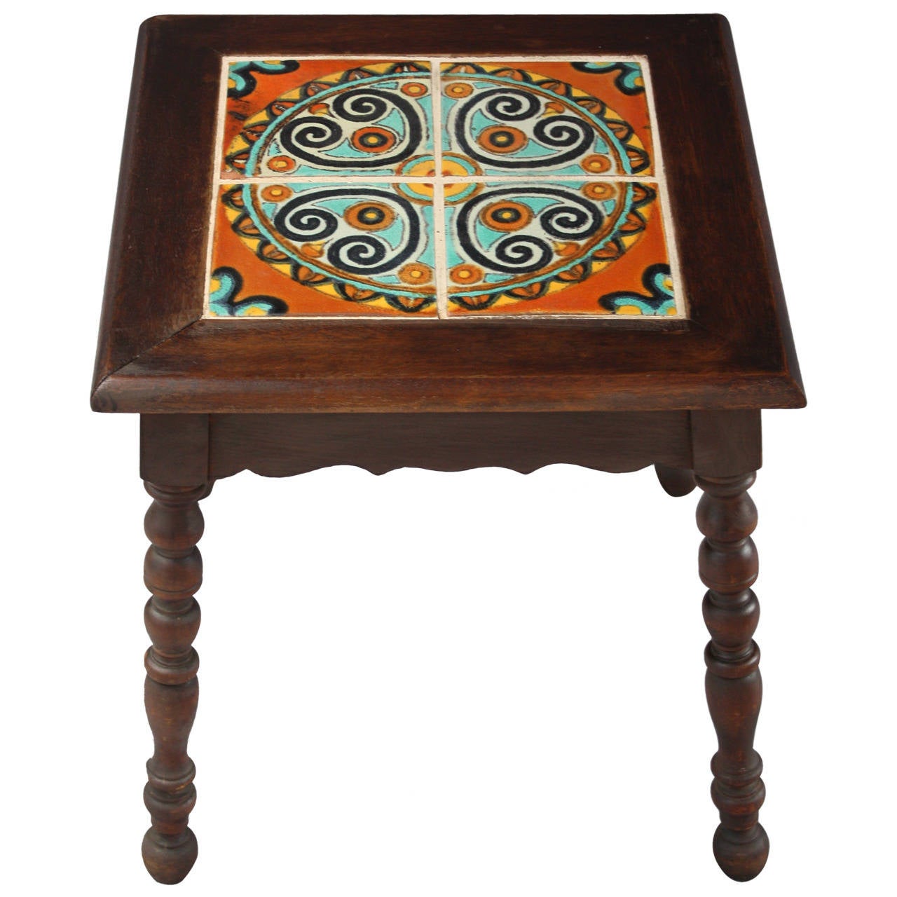 Antique California Spanish Revival Table with Tudor Tiles at 1stDibs