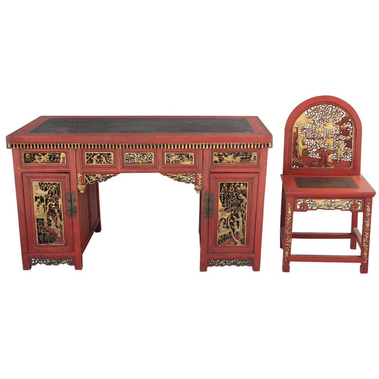 Turn of the Century Chinese Desk and Chair at 1stDibs